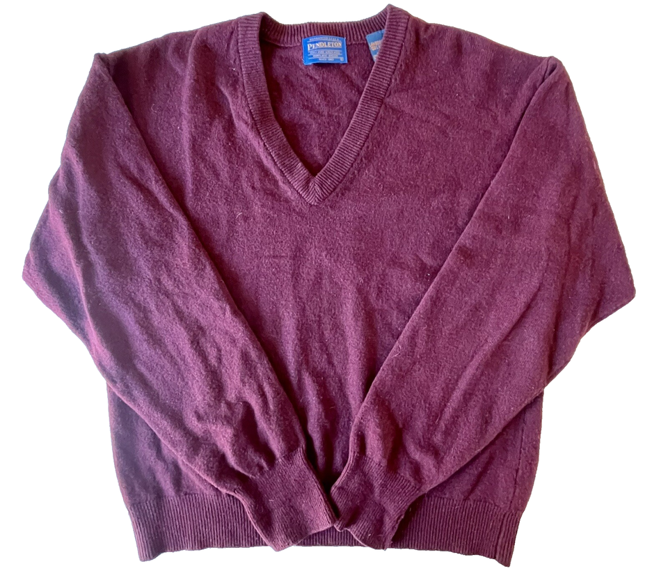 Pendleton Men’s V-Neck Sweater Large 100% Virgin Wool Red Maroon ...