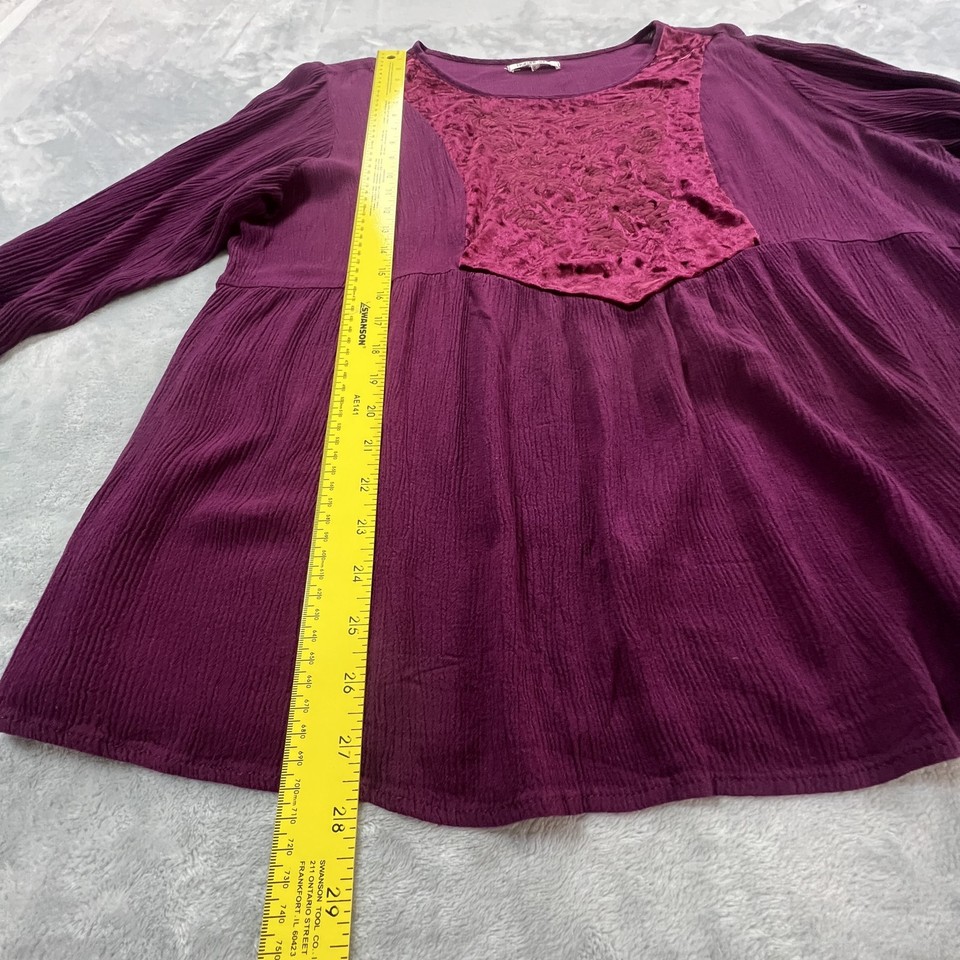Indigo Soul Womens Boho Tunic Top Sz L Purple Velvet Bodice Bell Sleeve ...