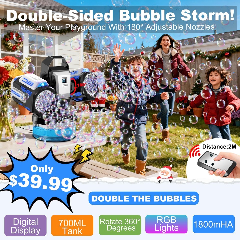 Rechargeable Bubble Machine with RGB Lights: Creates 30,000 Bubbles/Min ...