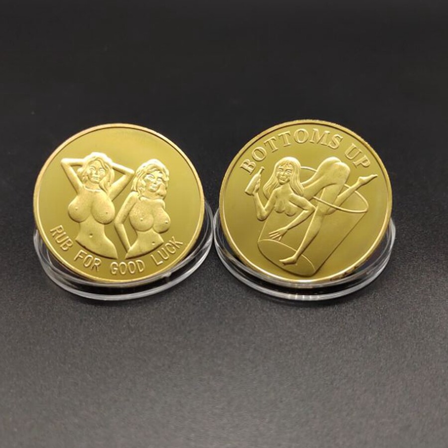 6PCS Good Luck Heads Tails Gold Token Challenge Coins Sexy Girl Gift ...