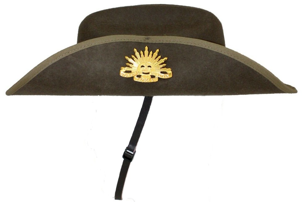 Australian Army Wool Felt Slouch Hat Rising Sun Badge Puggaree Chin ...
