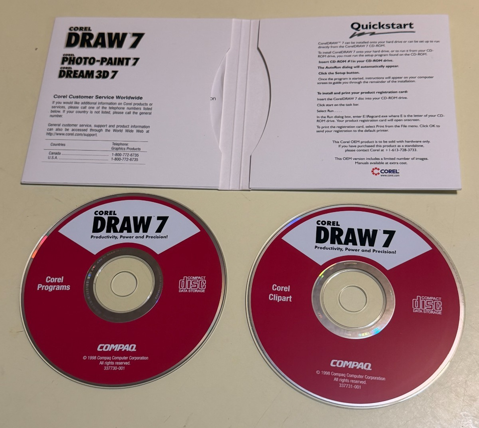 CorelDRAW 7 (2CD Set, 1996, Corel) Graphic Design Software Photo-Paint ...