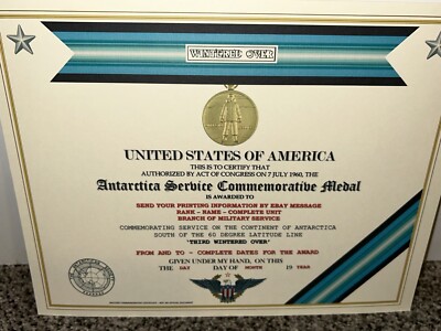 ANTARCTICA SERVICE MEDAL (3RD WINTER) COMMEMORATIVE CERTIFICATE ~ W ...