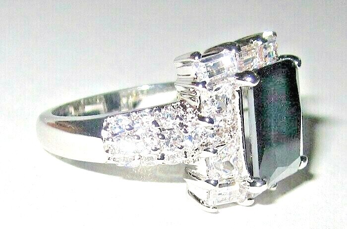 Ring black white gold square cut cubic zirconia pave princess stone Size 9 New | eBay