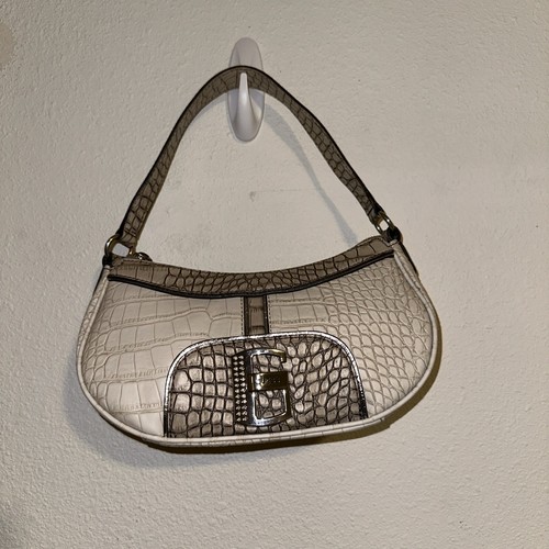 Guess Beige Top Handle Shoulder Purse Rhinestones Punk Rock Glam Croc ...