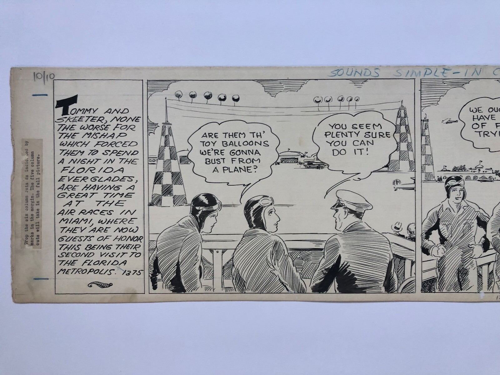 1932 TAILSPIN TOMMY original inked art FIRST aviation COMIC STRIP by ...