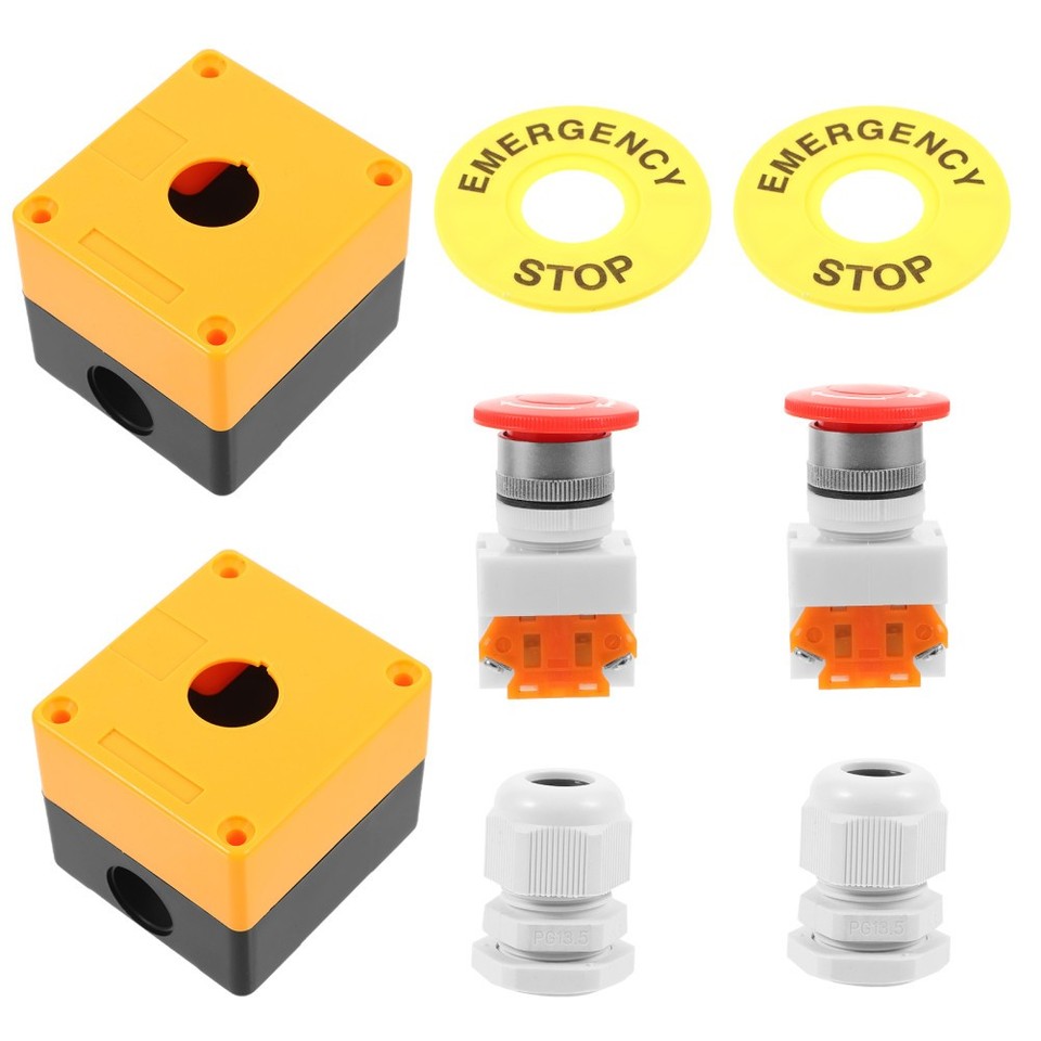 2 Sets Push Button Station Emergency Stop Push Button Switch Station ...