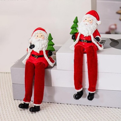 Sitting Santa Figurine Christmas Santa Figure Collection Holding Tree ...
