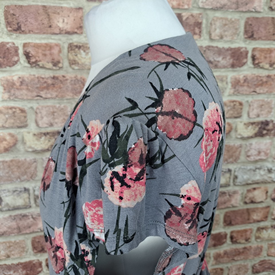 RJR John Rocha Midi Wrap Dress Grey Pink Floral UK 18 Stretch Jersey ...