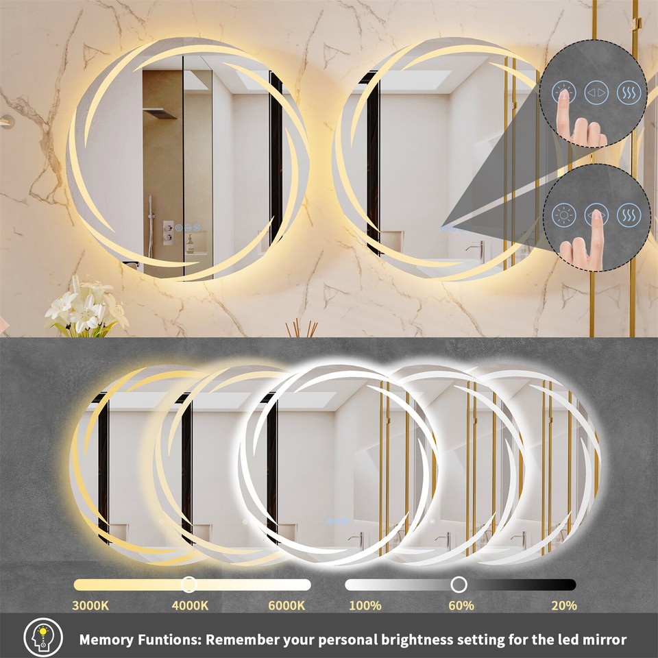 Large Round LED Bathroom Mirror Backlit Rims Sleekest Illuminated ...