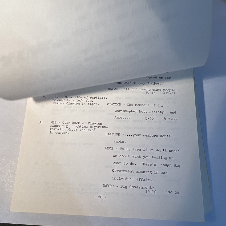 1971 COLD TURKEY: Original Movie Script Continuity - Dick Van Dyke ...