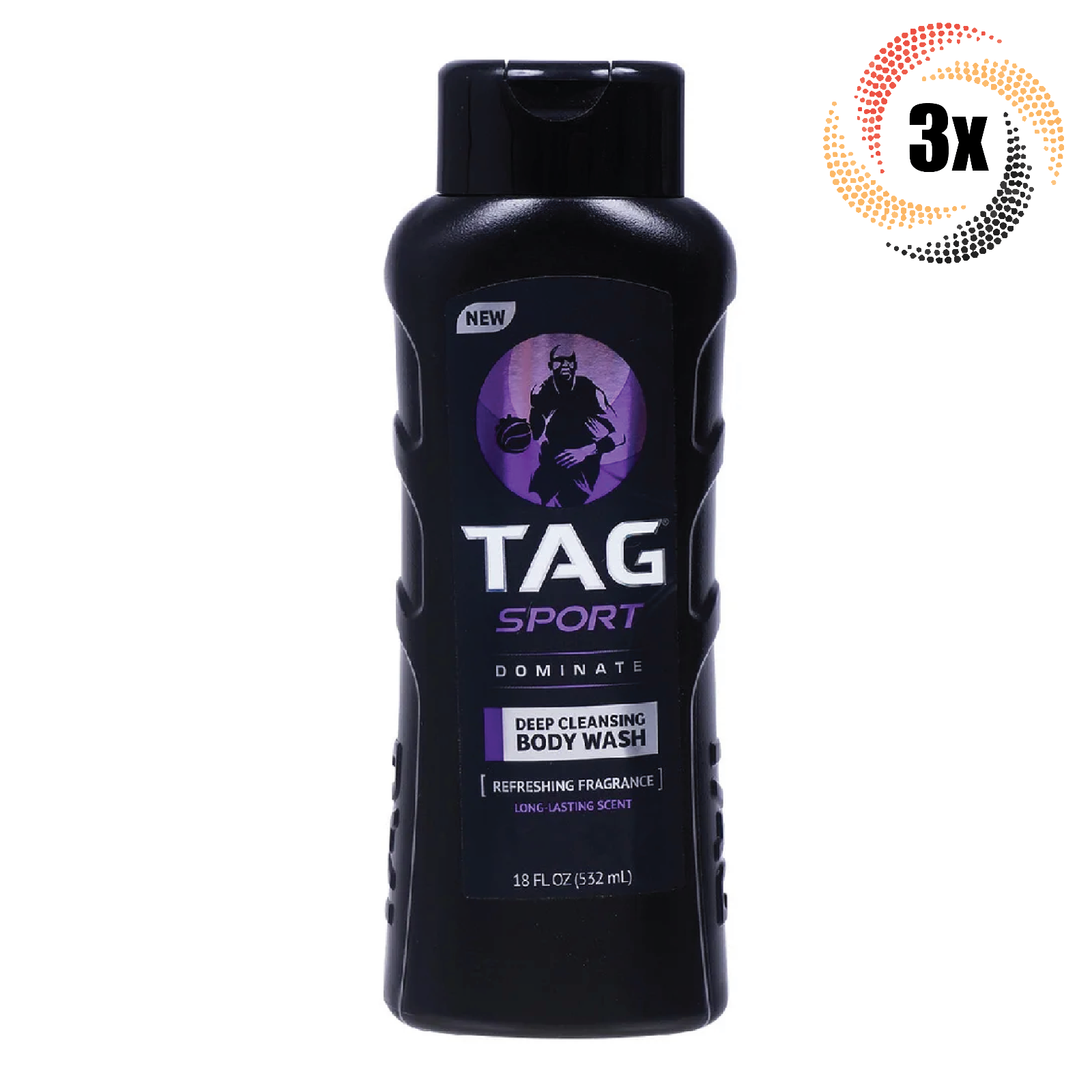3x Bottles TAG Sport Dominate Refreshing Deep Cleansing Body Wash ...