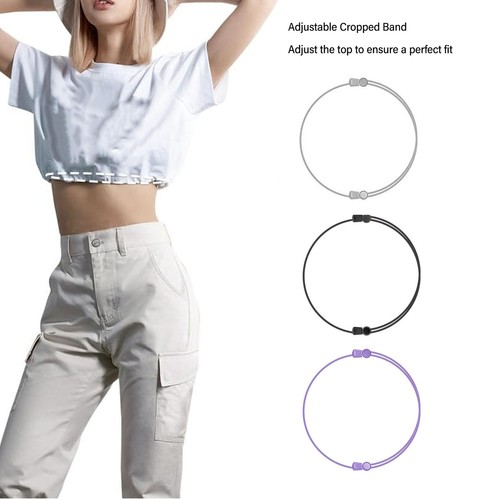 (Black)Adjustable Top Band Women Cropped Tuck Strap For Cropping T ...