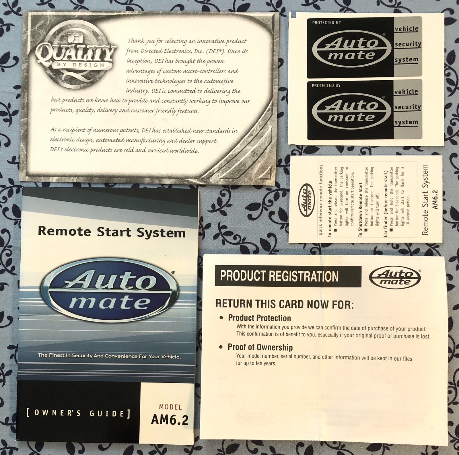 AUTO MATE VEHICLE REMOTE START SYSTEM OWNERS GUIDE MANUAL SET MODEL AM6 ...