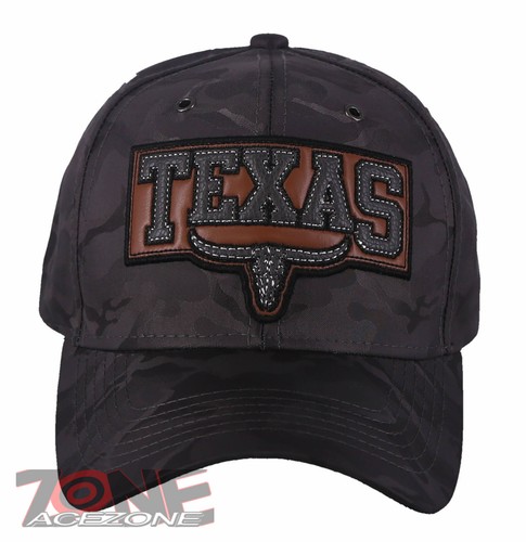 TEXAS TX LONE STAR STATE HORN FAUX LEATHER BASEBALL CAP HAT CAMOUFLAGE ...