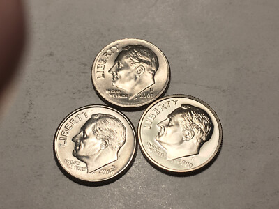 2000 P-D and "S" Proof Choice/Gem Bright Roosevelt Dimes Three Coin Set ...