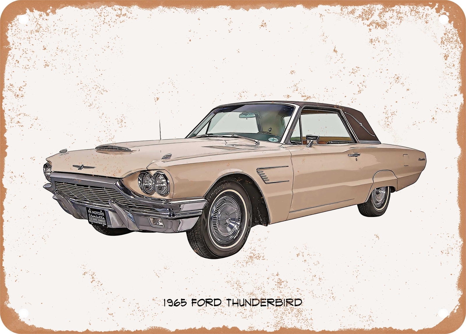 Classic Car Art - 1965 Ford Thunderbird Oil Painting - Rusty Look Metal ...