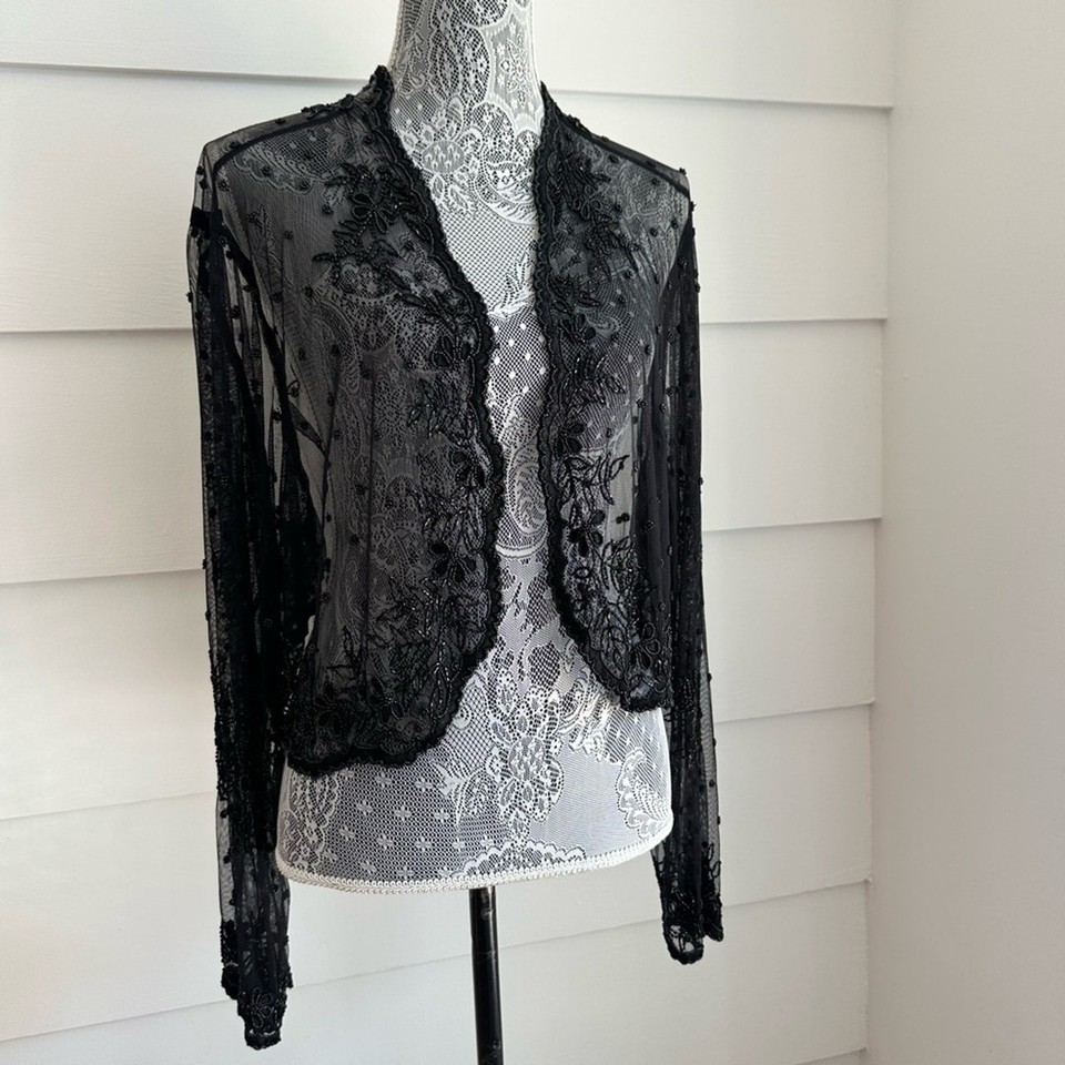 Vintage Scala Black Sheer Beaded Bolero Jacket size 3x | eBay