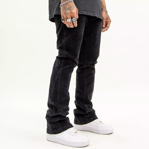 MintCrew Corduroy Flare Pants Men 30x33 Black Skinny Fit Relaxed Below ...
