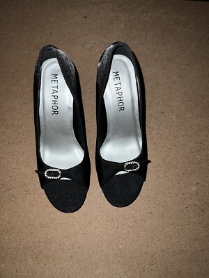 Metaphor Black sparkle women shoes size 7.5M with high heel with peep ...