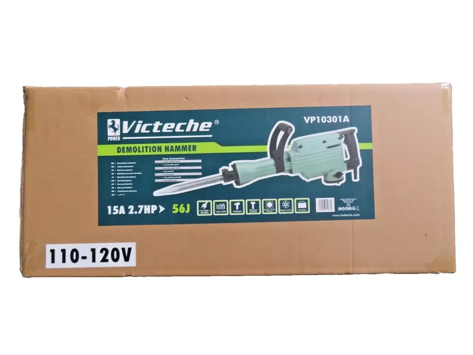 VICTECH Demolition Jack Hammer Concrete Breaker Chisels Metal Case 15A ...