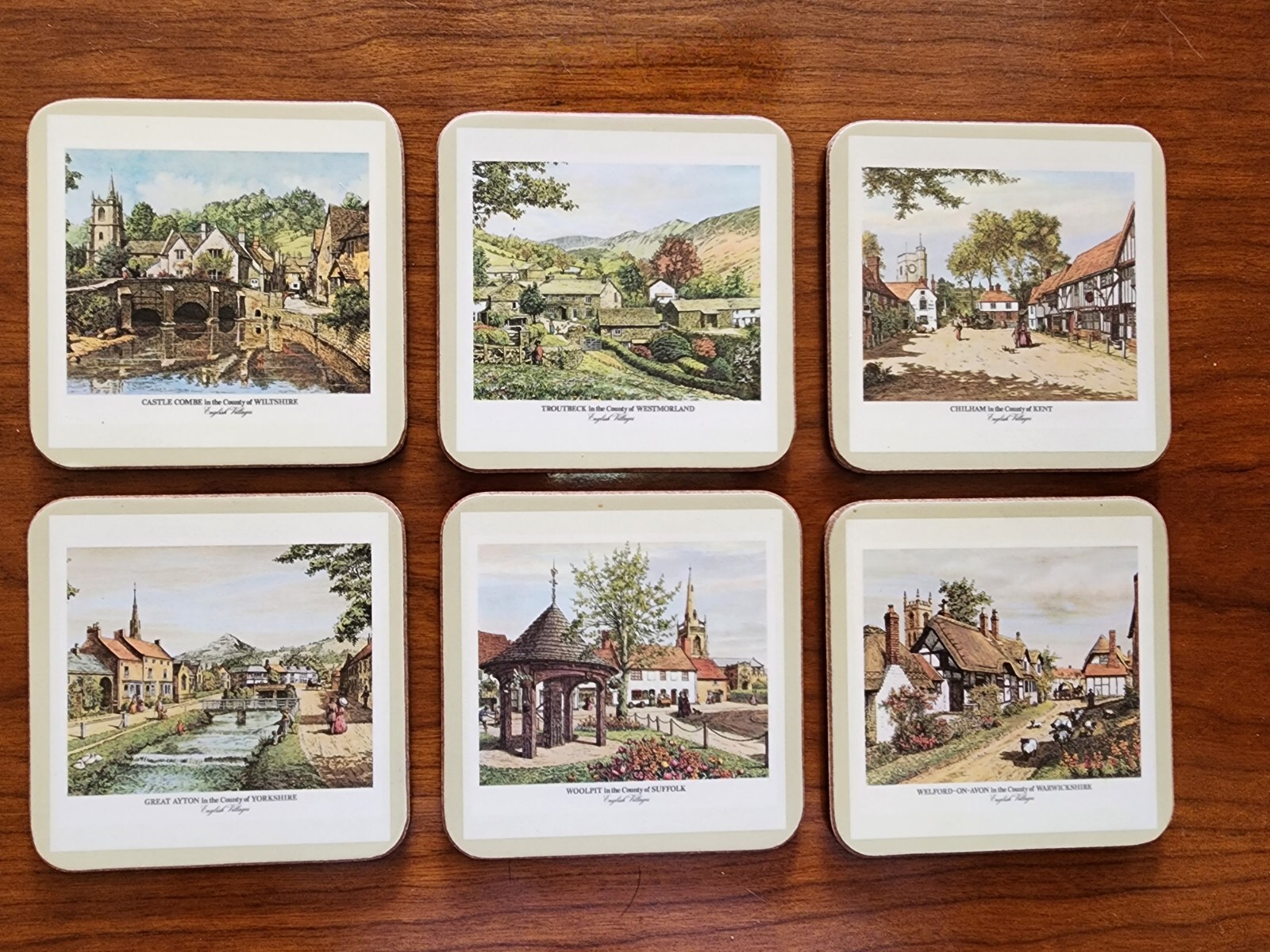 Vintage Pimpernel Coasters English Villages 6 Total Scenes Cork Backed ...