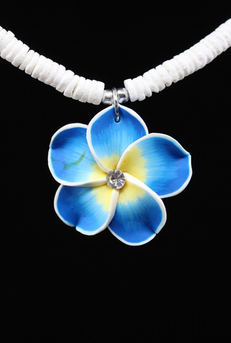 Puka Shell Necklace Fimo Plumeria Flower - 18", Seashell - Hawaiian ...