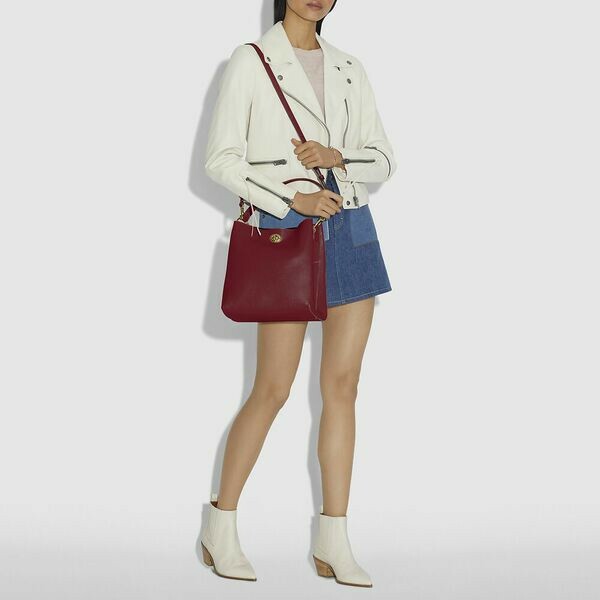 Coach Pebbled Leather Charlie Bucket Shoulder Bag 21 Deep Red 55200 for ...