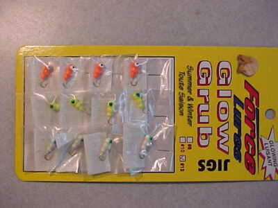 12 NEW glow grubs JIGS fishing SIZE 12 ICE ASSORTED COLORS for rod reel ...