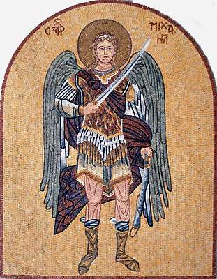 64" Saint Michael Icon Figure Religious Marble Mosaic Art Tile Stone ...