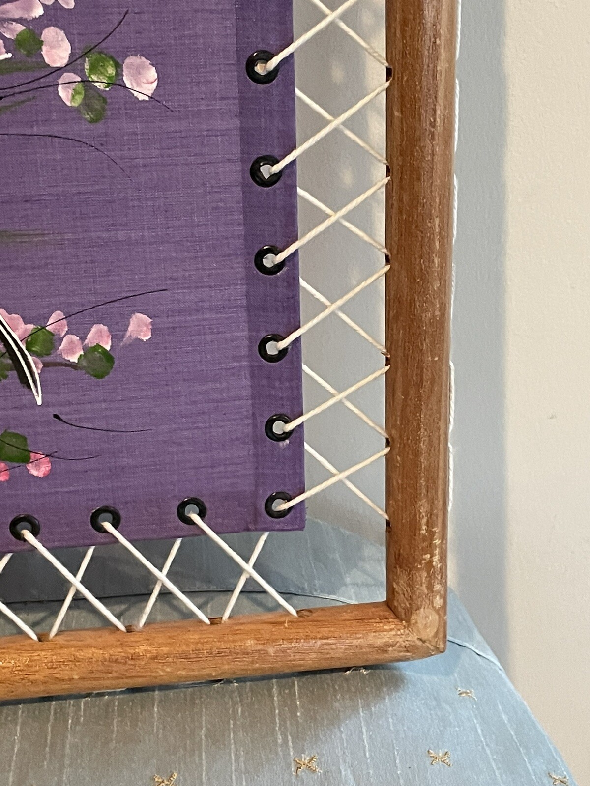 vintage original art on silk floral and birds with bamboo frame | eBay