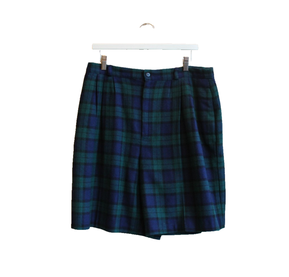 Vintage 80's 90's green blue plaid wool flannel womens shorts 16 34 ...