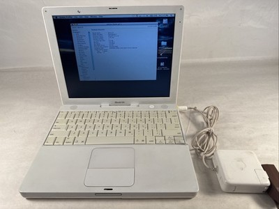 Apple iBook G4 Laptop A1133 512 MB Mac OS X 10.5.8 With Charger bundle ...