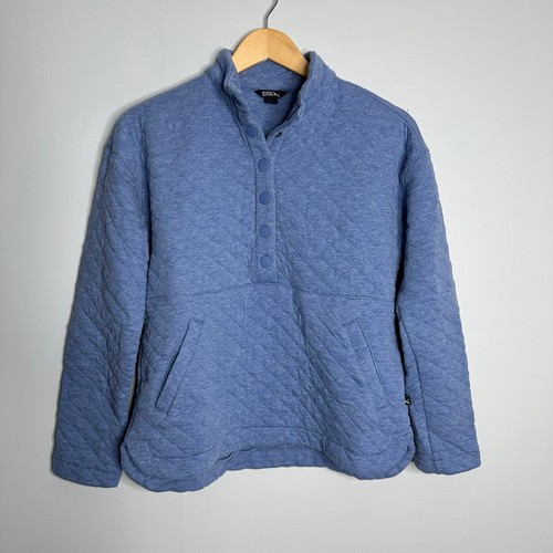 Eddie Bauer Women's Heathered Blue Quilted Half Snap Pullover Sweater ...