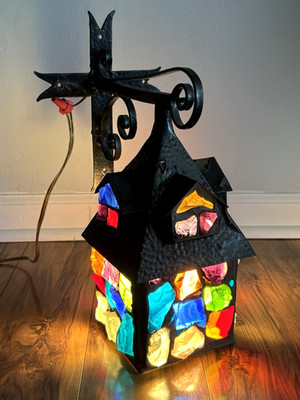 Vintage Arts and Crafts Peter Marsh Rock Glass Lantern Light Wall Lamp ...
