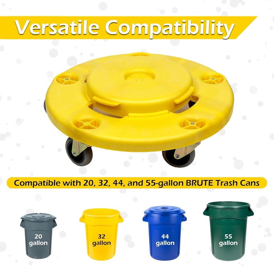 50933 round Trash Can High Visibility Yellow Dolly with 5 Swivel ...