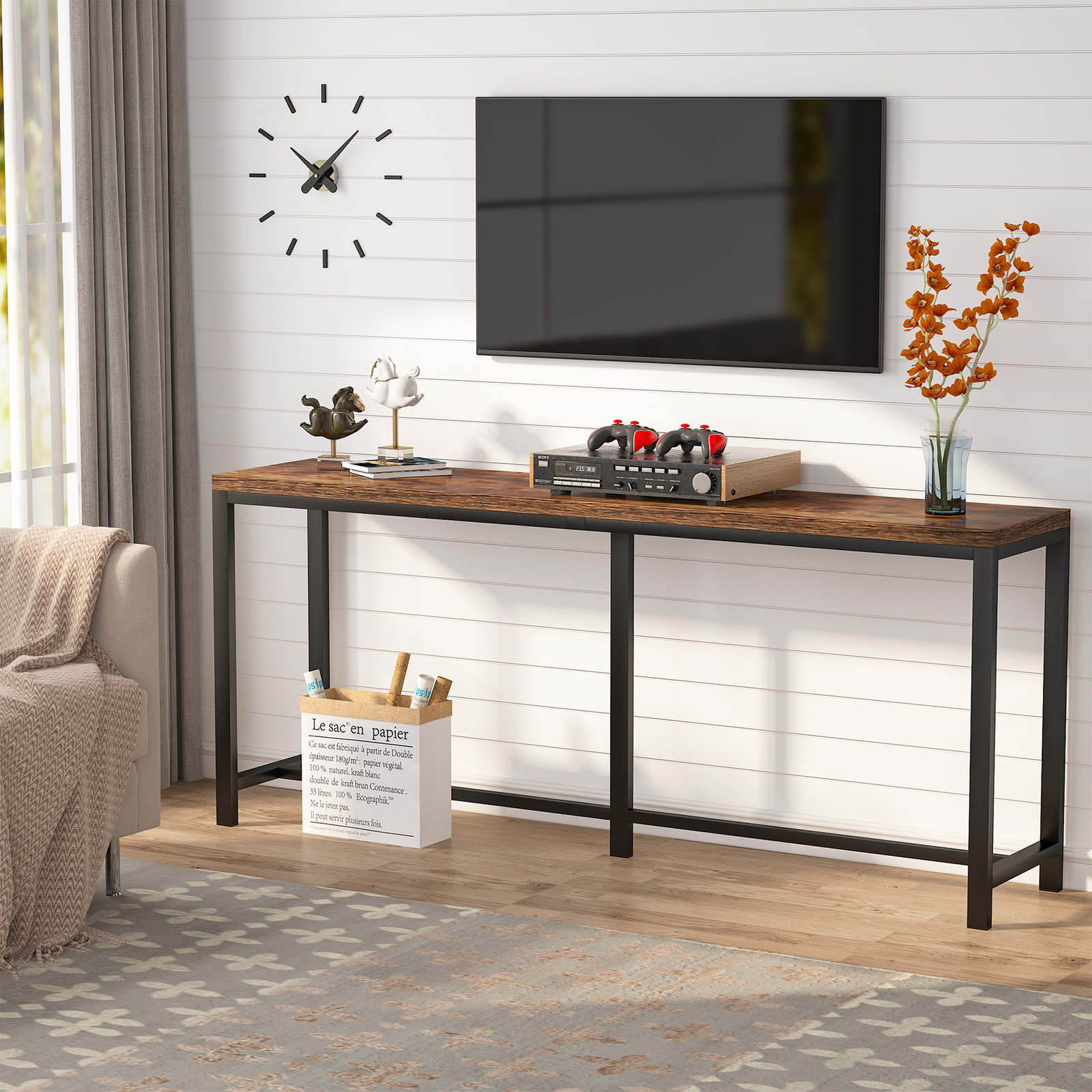 70.9-Inch Long Console Table Behind Couch, Industrial Narrow Entryway ...
