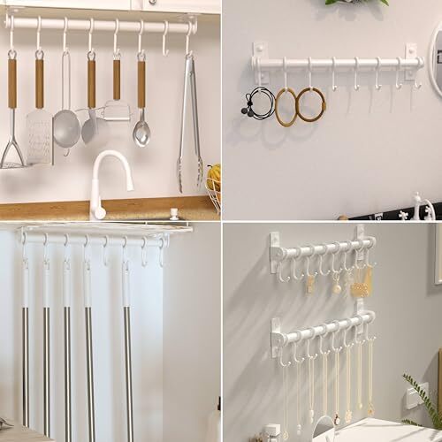 Kitchen Rail Utensils Rack with 8 Hooks for Pots Pans Utensils Hanger ...
