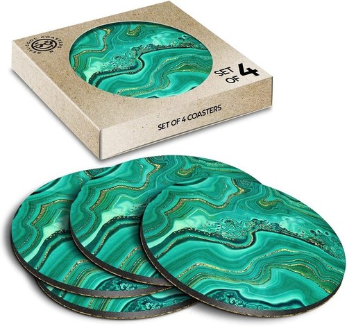 4 x Green Agate Marble Effect Coaster - Ink Art Boxed Gift Coasters ...