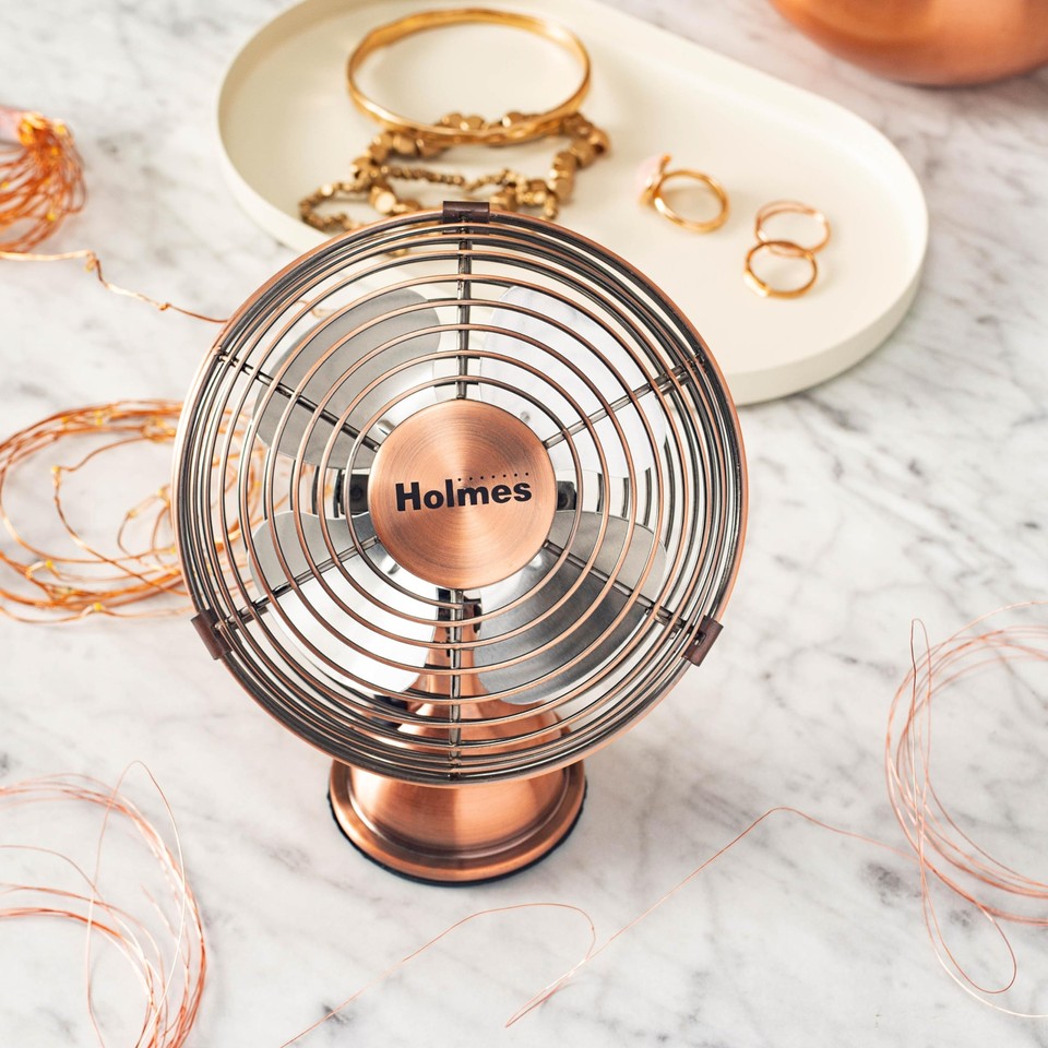 Holmes 4 Inch Brushed Copper USB Electric Fan Compact Vintage Desk Fan ...