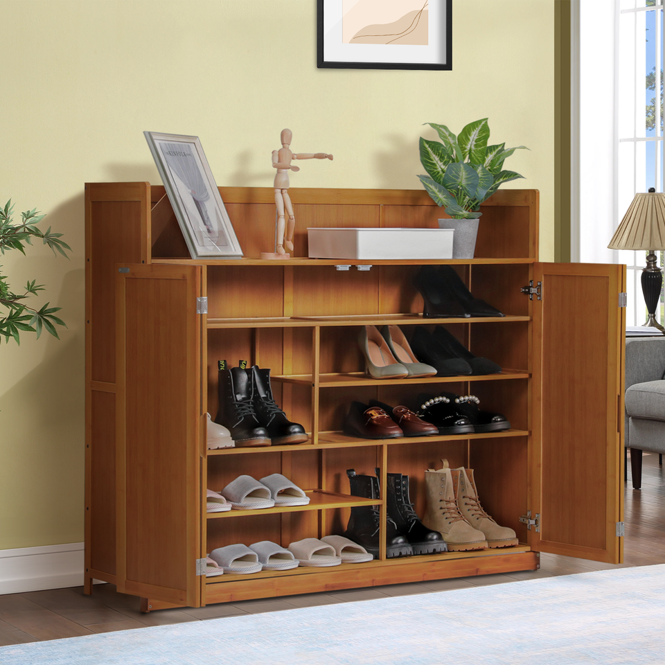 46"Bamboo [TALL COMPARTMENT] 6-Tier Boot Organizer Roofless Shoe ...