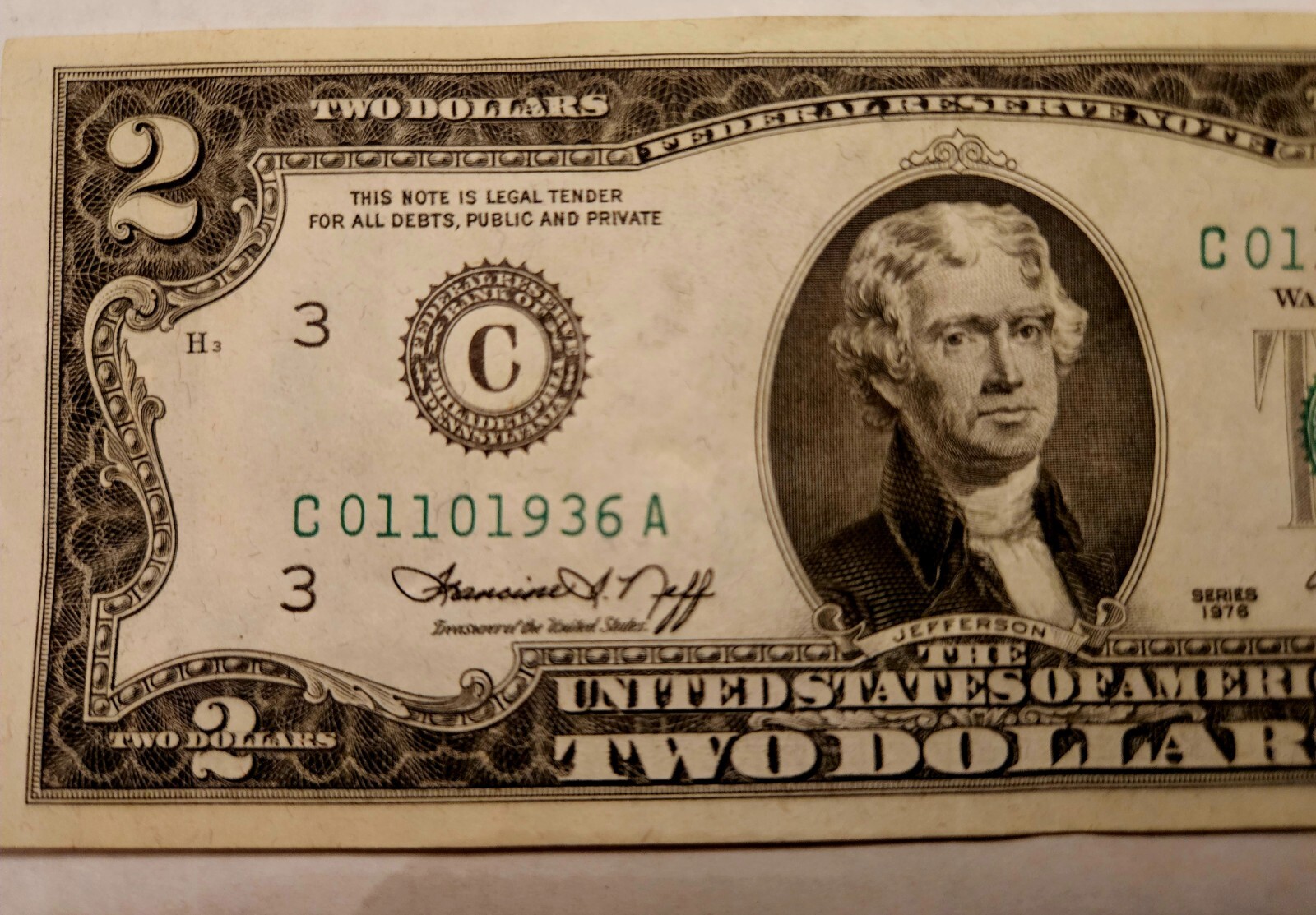 RARE $2 Bill 1976 Series, Uncirculated, very low Serial Number, Mint Condition | eBay