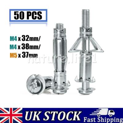 50X HOLLOW WALL METAL PLASTERBOARD FIXINGS HEAVY DUTY CAVITY ANCHORS ...