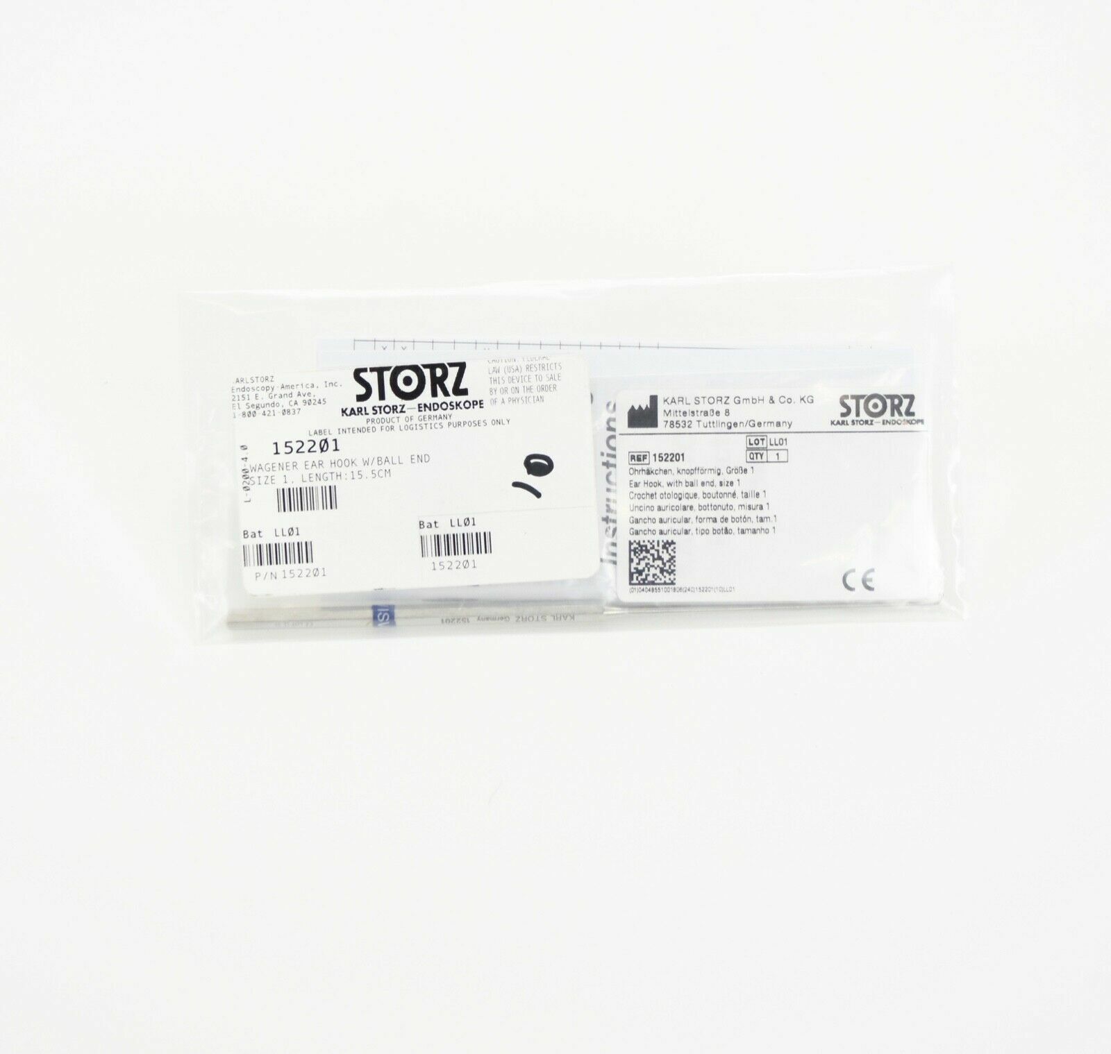 Storz Wagener Ear Hook w/ Ball End Size 1 15.5 cm Length (152201) for ...