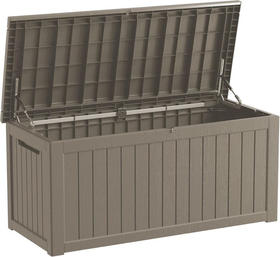 270GAL Extra - Large Brown Outdoor Deck Box with Lock Hole - Waterproof ...