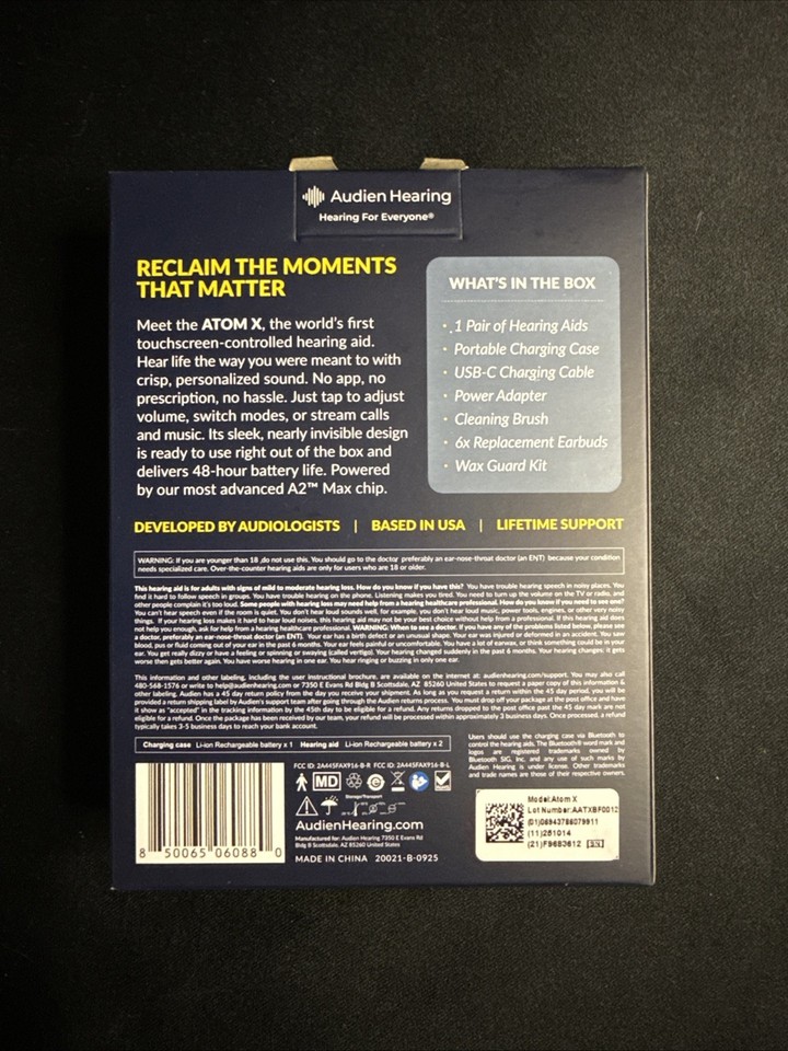 Audien Hearing ATOM X Rechargeable OTC Hearing Aids No App Needed NEW ...