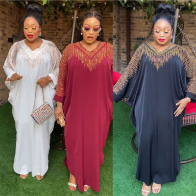 New African Dashiki Women Maxi Dress Muslim Abaya Dubai Kaftan Robe ...