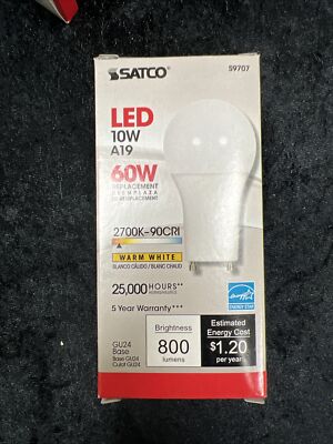 Satco A19 GU24 LED Bulb Warm White 60 Watt Equivalence 1 pk | eBay