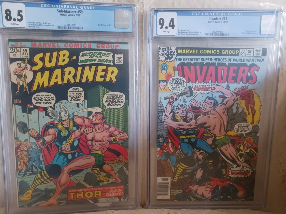 Submariner #59 & Invaders #33 KEY Classic THOR vs. Namor battles CGC 8. ...