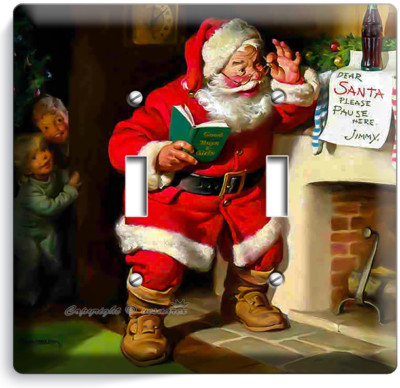 RETRO SANTA CLAUS CHRISTMAS DOUBLE LIGHT SWITCH WALL PLATE COVER ROOM ...